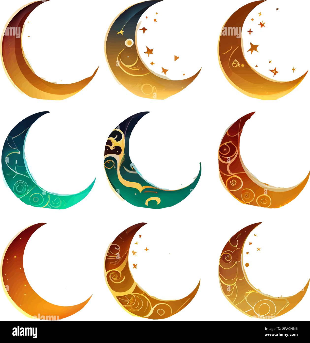 set vector illustration of crescent golden light isolated on white ...