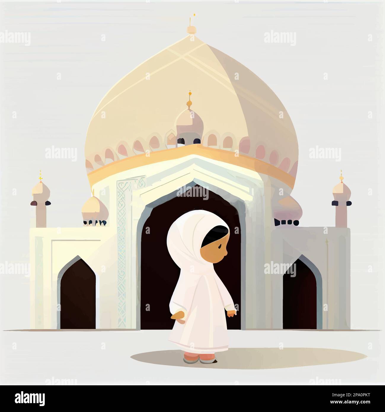 vector illustration of little girl near mosque in white hijab celebrate ramadan Stock Vector ...