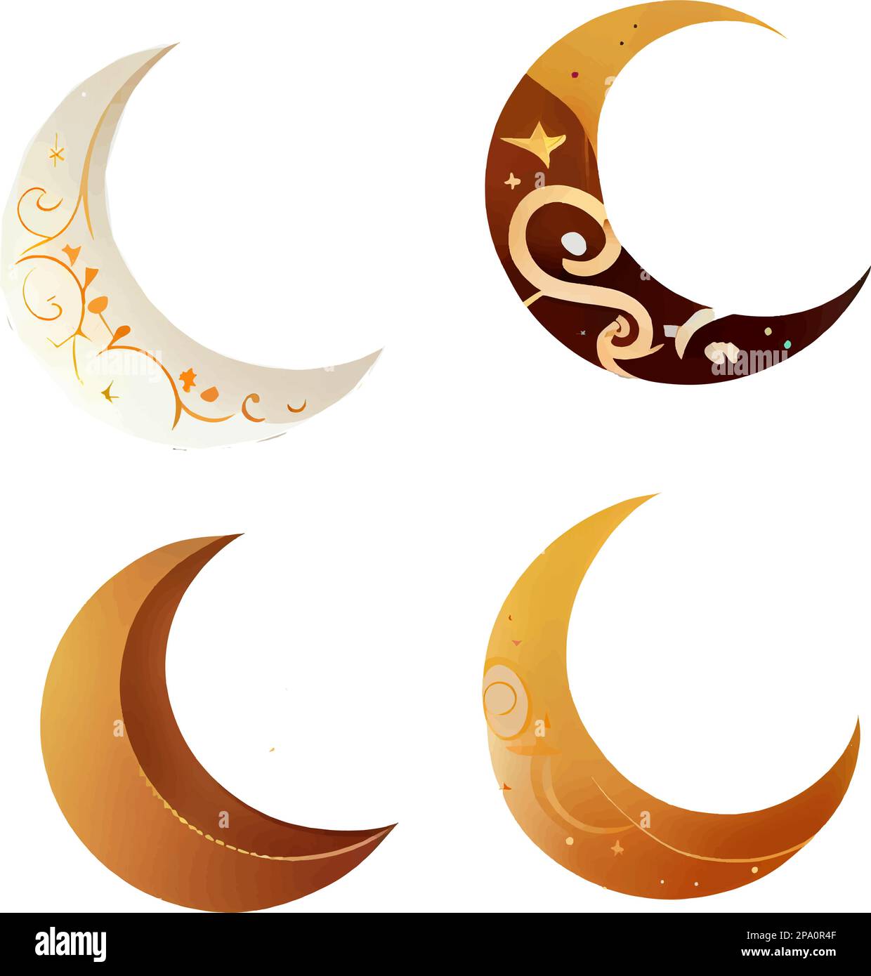set vector illustration of crescent golden light isolated on white ...