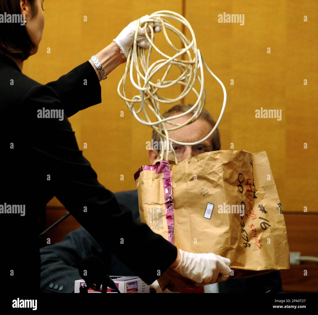 Fulton County prosecutor Sheila Ross,left, shows a evidence item to Dr ...