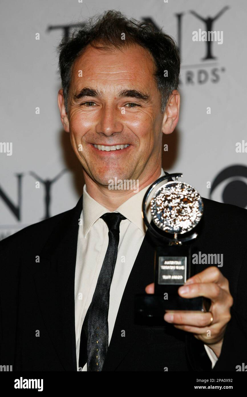Mark Rylance poses backstage with his award for Best Performance by a ...