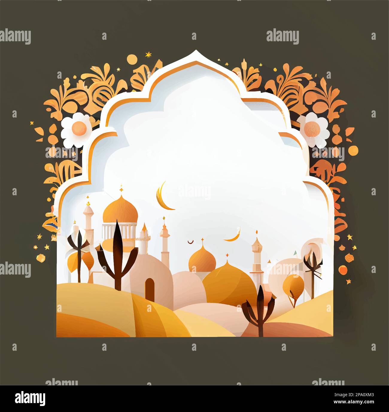 vector illustration of islamic style mosque and crescent isolated on ...