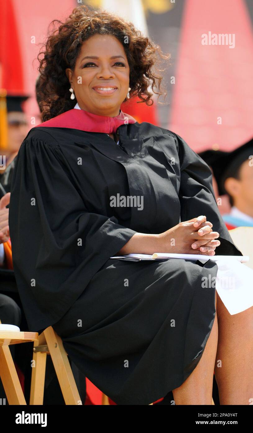 Stanford University Commencement speaker Oprah Winfrey smiles Sunday ...
