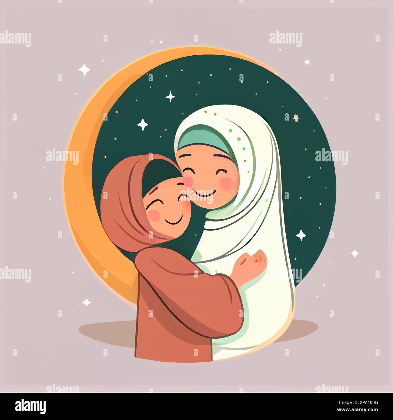 vector illustration of mother and girl in traditional hijab hugs Stock ...