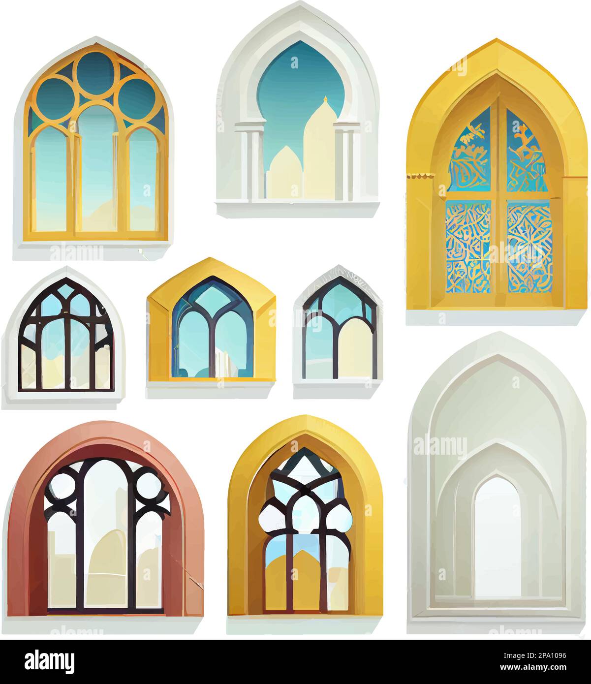 set vector illustration of islamic style window isolated on white ...
