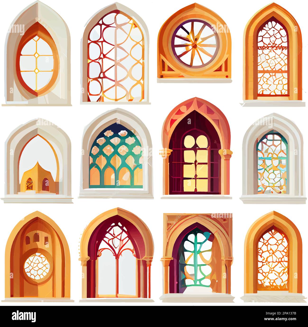 set vector illustration of islamic style window isolated on white ...