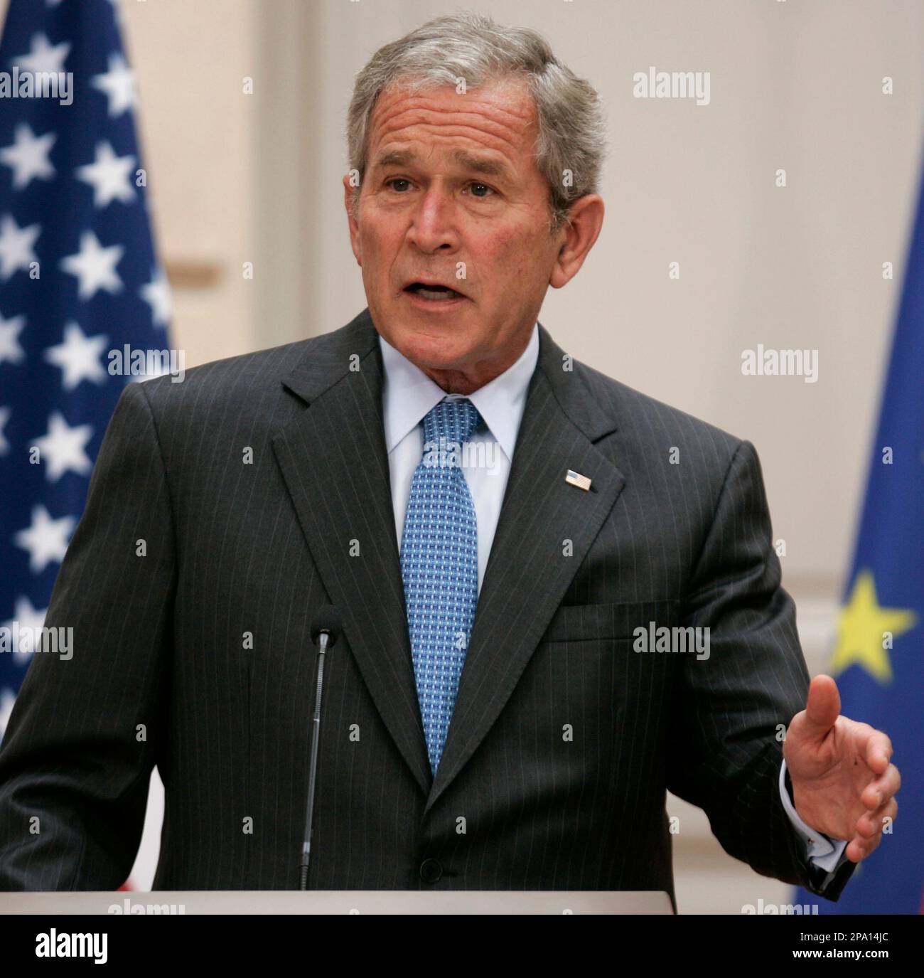 U.S. President George W. Bush gestures during a joint news conference ...