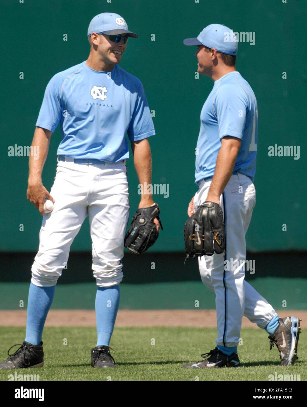 North Carolina's Colin Bates, left, and Tim Fedroff, laugh during ...