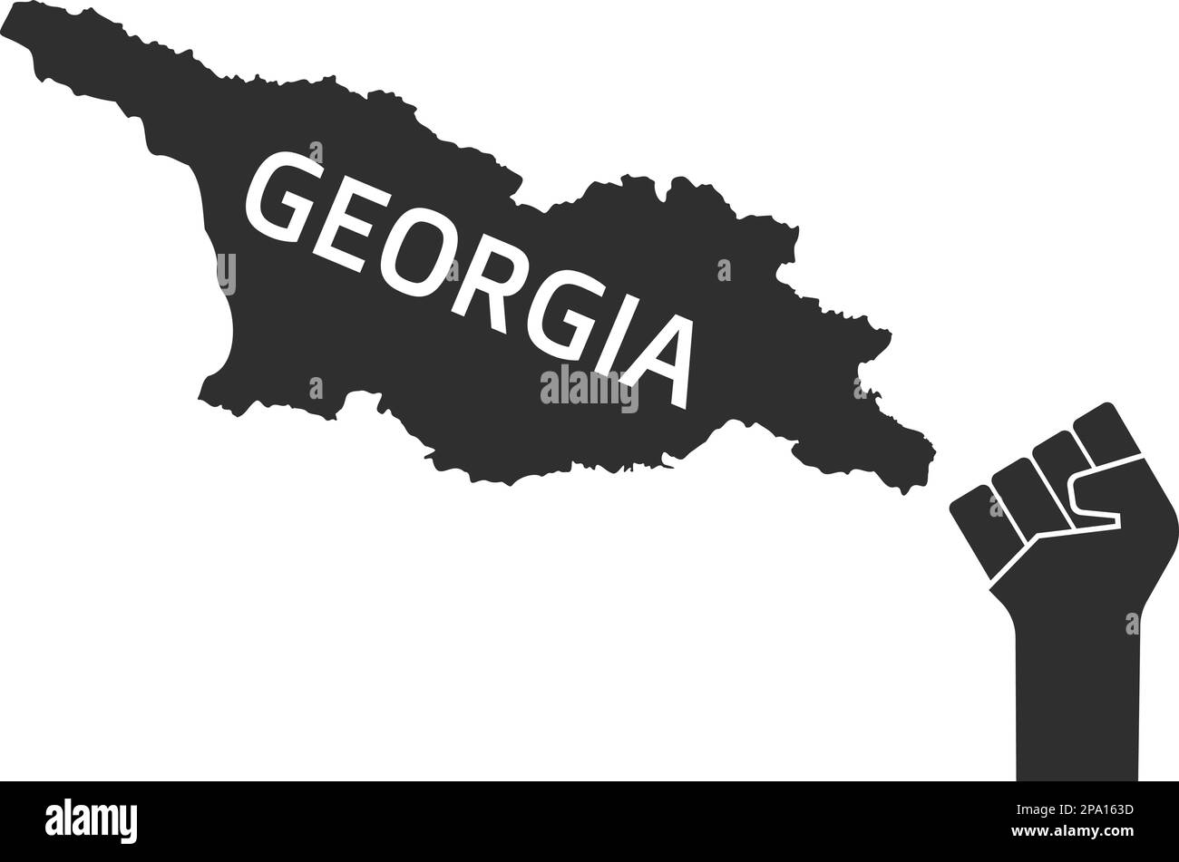 Georgia map and clenched fist icon. Protest against the authorities of ...
