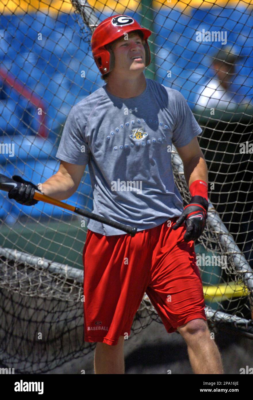 Georgia's Gordon Beckham watches a ball fly out of Rosenblatt stadium ...