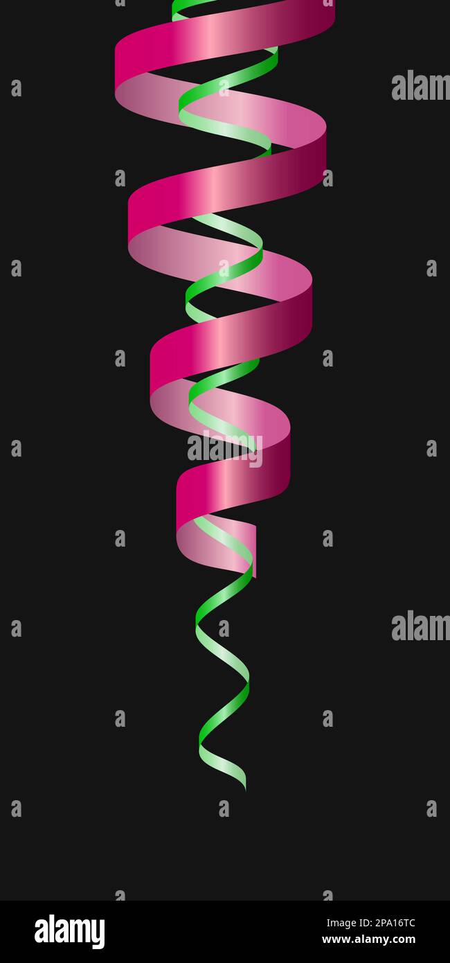 Pink and green spiral ribbons on black background, Holiday and party ...