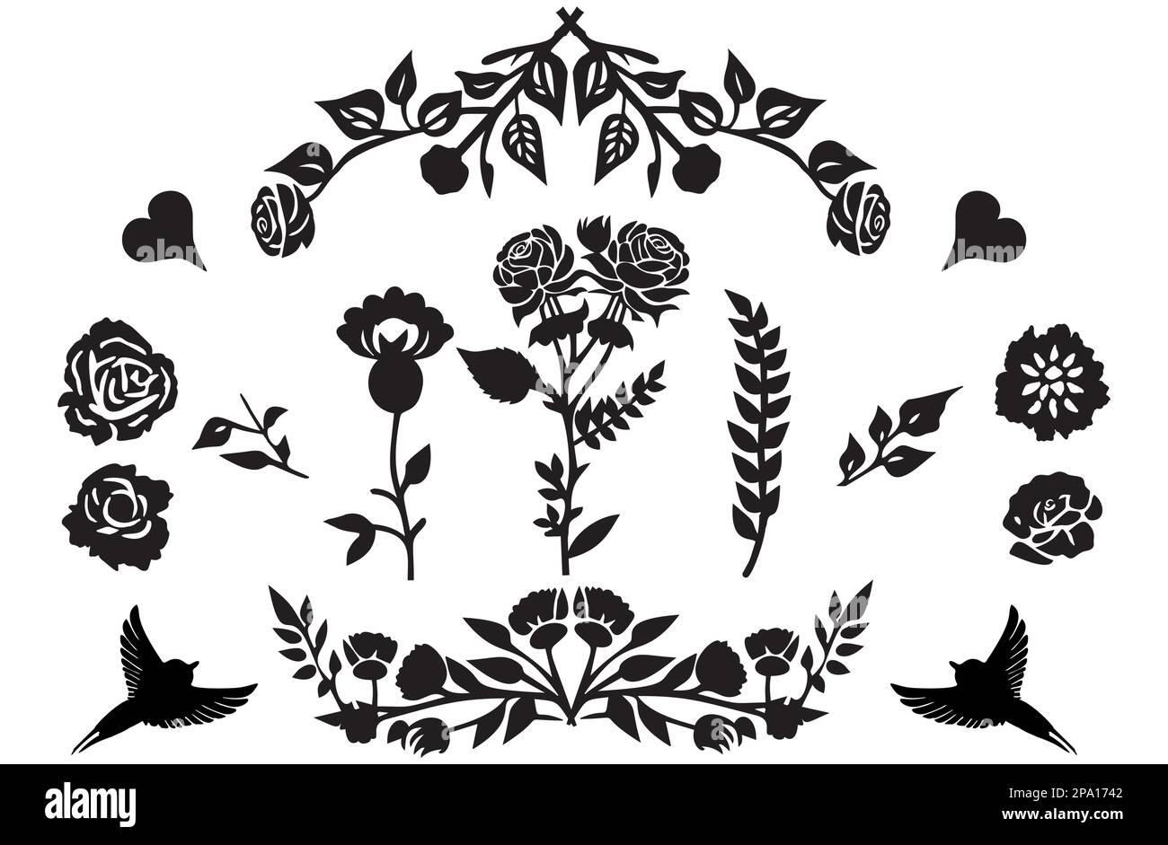 Folkart flower vector illustration set . Botanical kids scandi garden ...