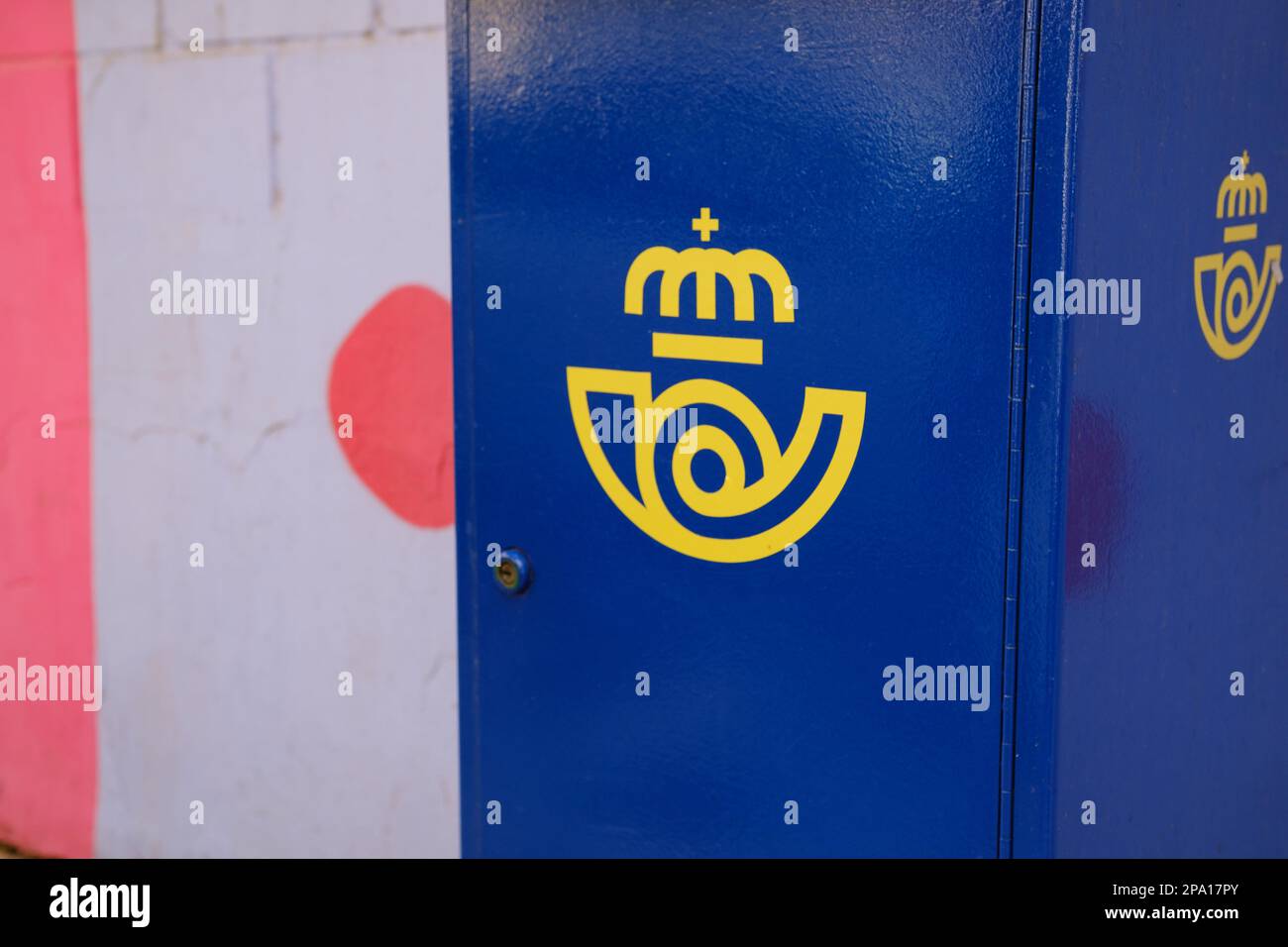 Malaga, Spain - March 09, 2023: Logo on a Correos post box. Spanish ...