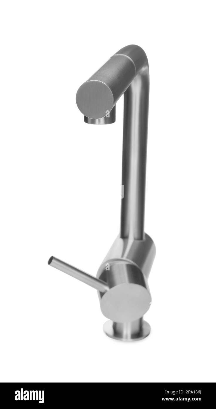 Modern pull out kitchen water tap isolated on white Stock Photo - Alamy