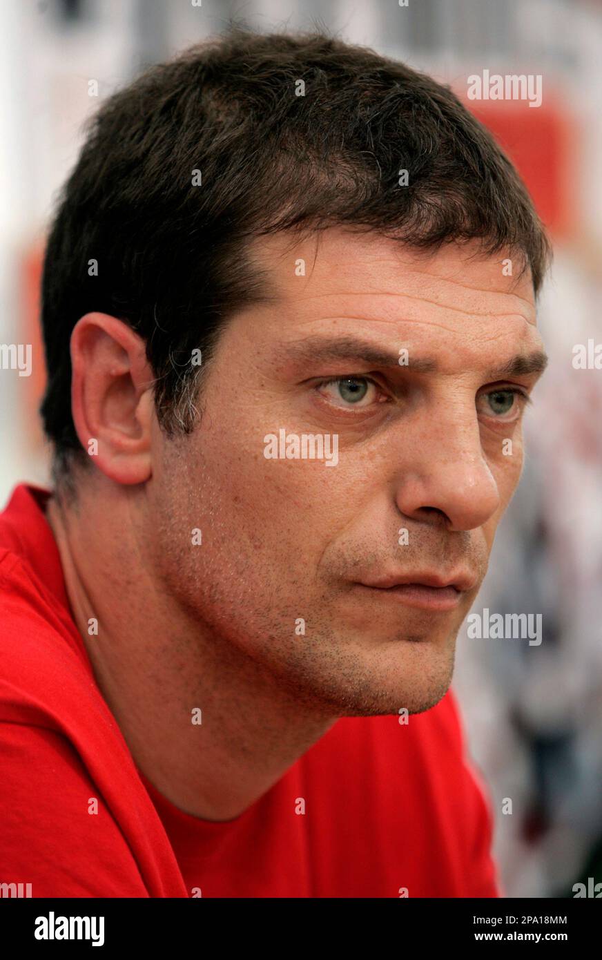Coach Slaven Bilic looks on during a news conference of the national ...
