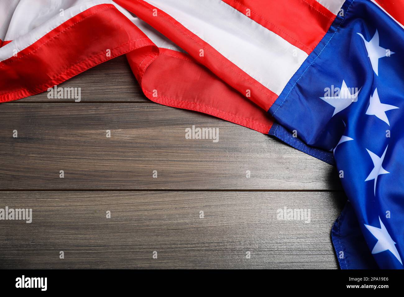 American flag on wooden table, top view. Space for text Stock Photo - Alamy