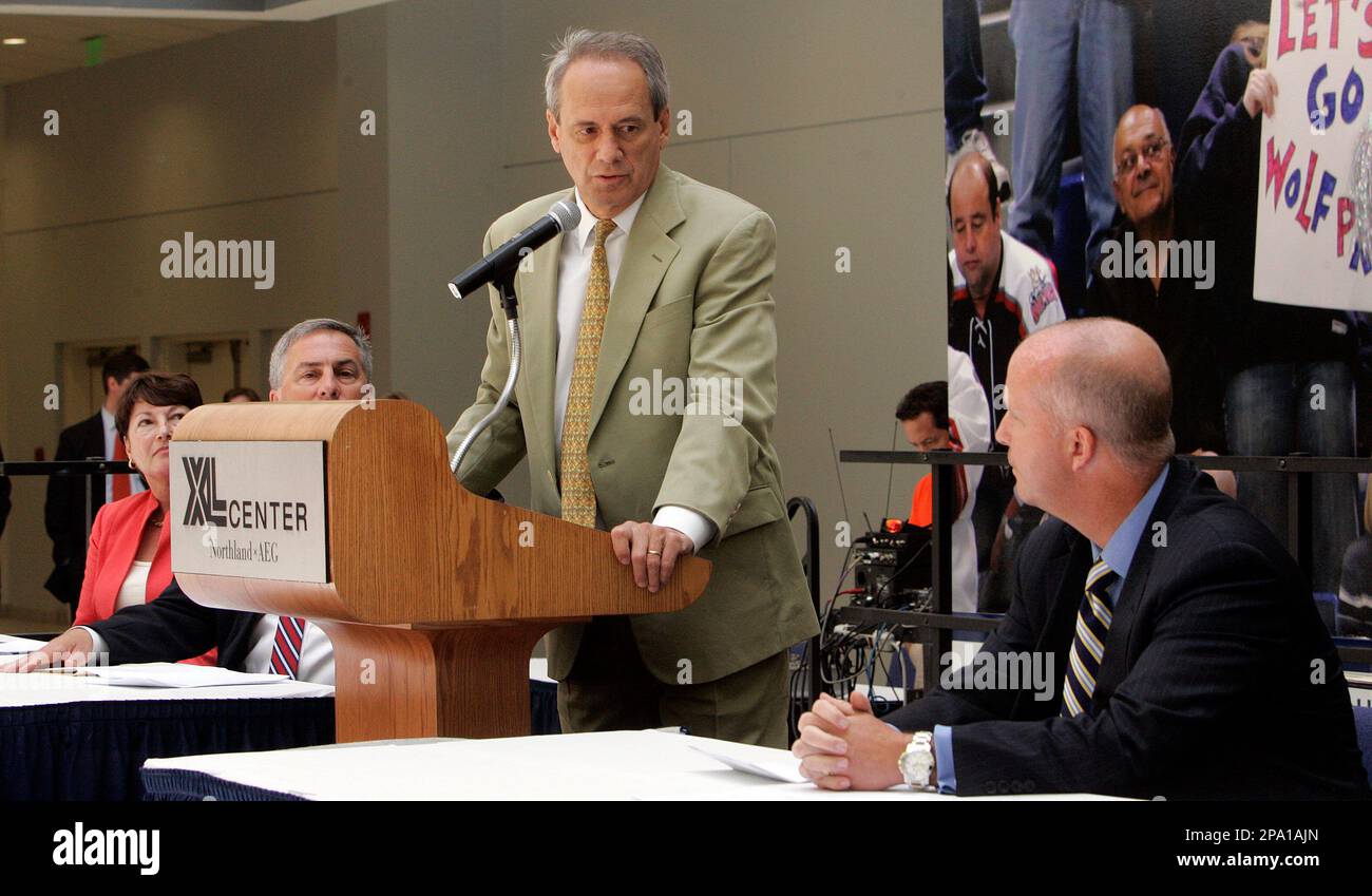 Larry Lucchino, president and CEO of the Boston Red Sox, introduces ...