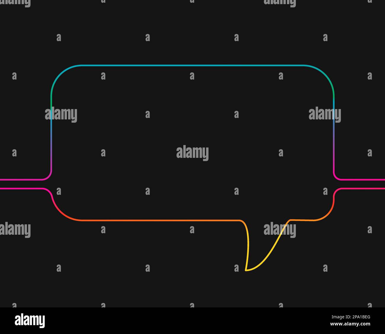 One line drawing of rectangular speech bubble, Rainbow colors on black ...