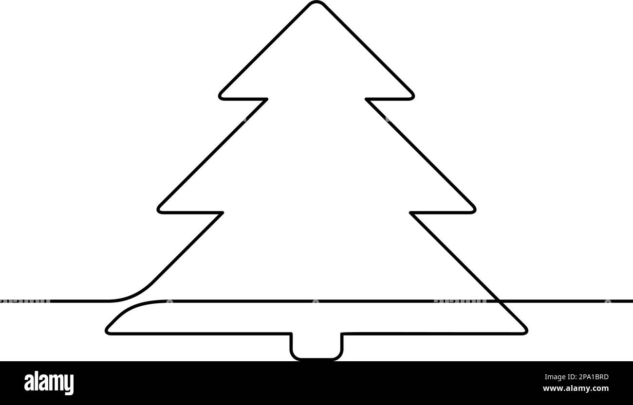 Continuous line drawing of christmas tree, Black and white vector ...