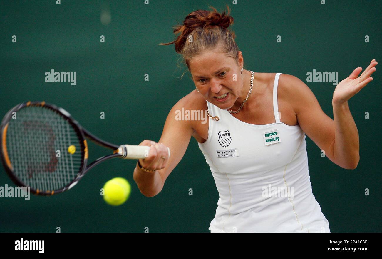 Ukraine's Kateryna Bodarenko, hits a shot, during her third-round match ...