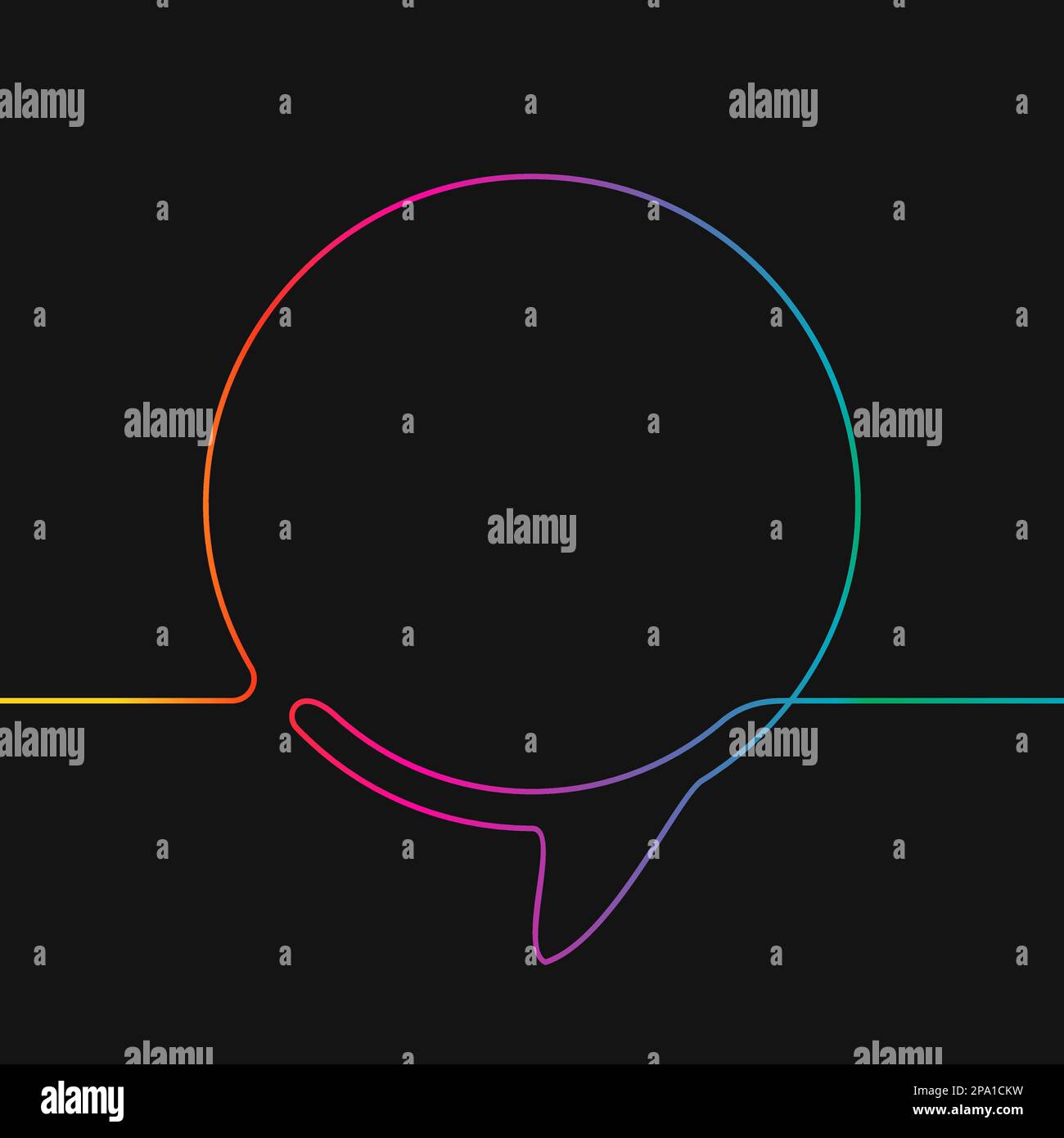One line drawing of round speech bubble, Rainbow colors on black ...