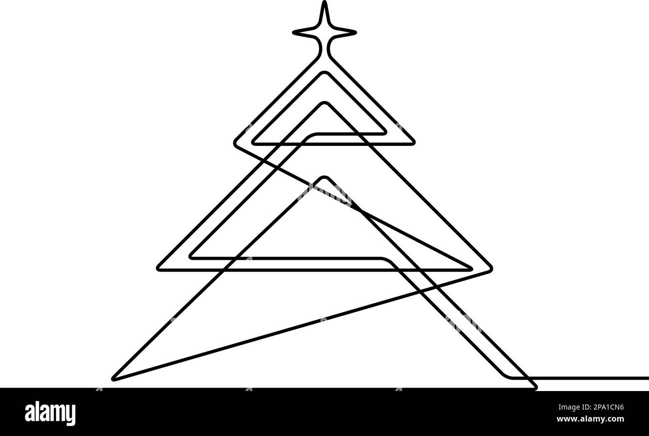Continuous line drawing of christmas tree, Black and white vector ...