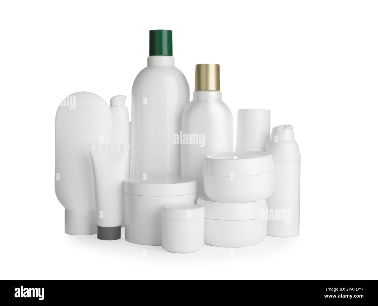 Many different cosmetics products on white background Stock Photo - Alamy