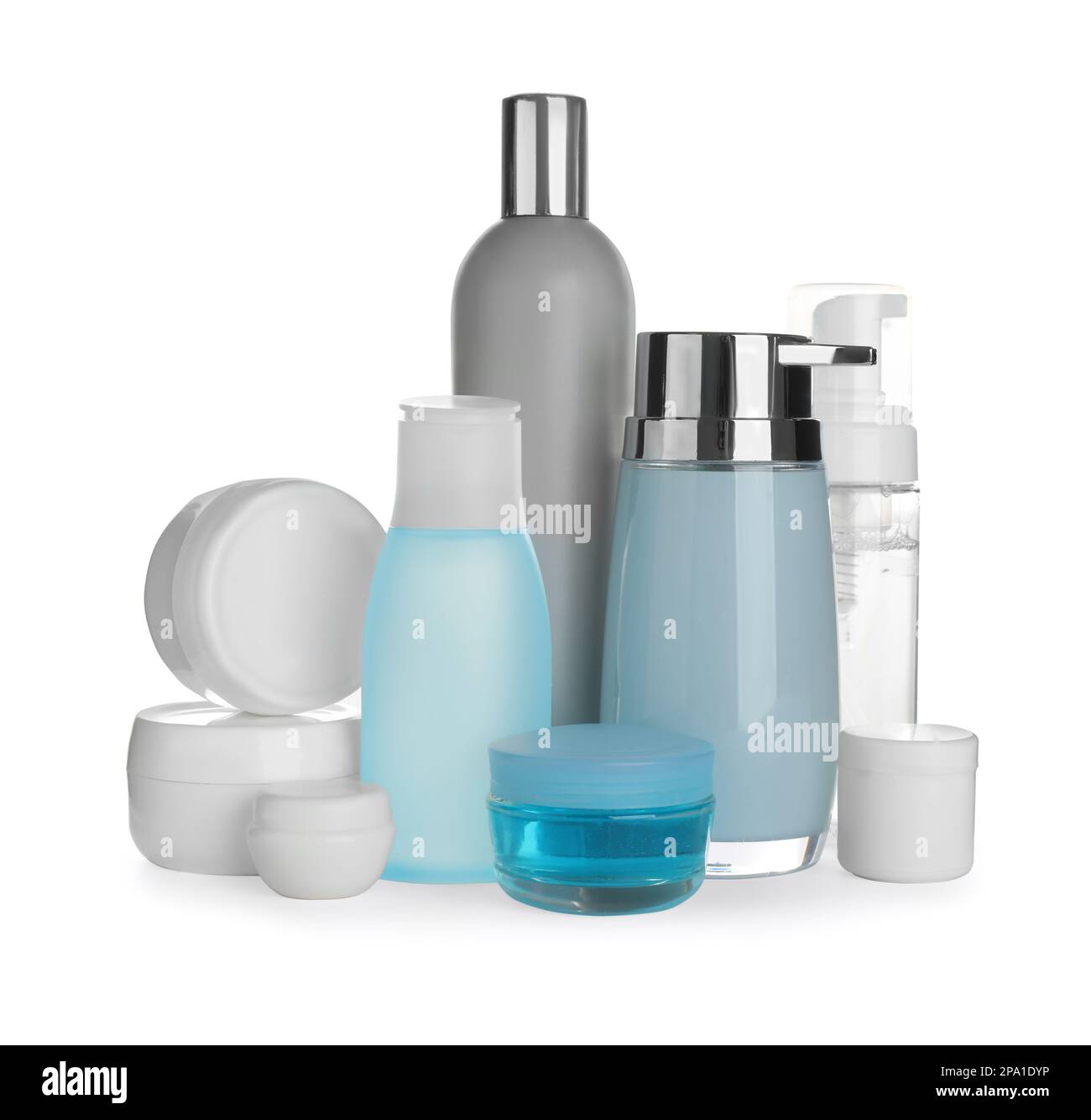 Many different cosmetics products on white background Stock Photo - Alamy