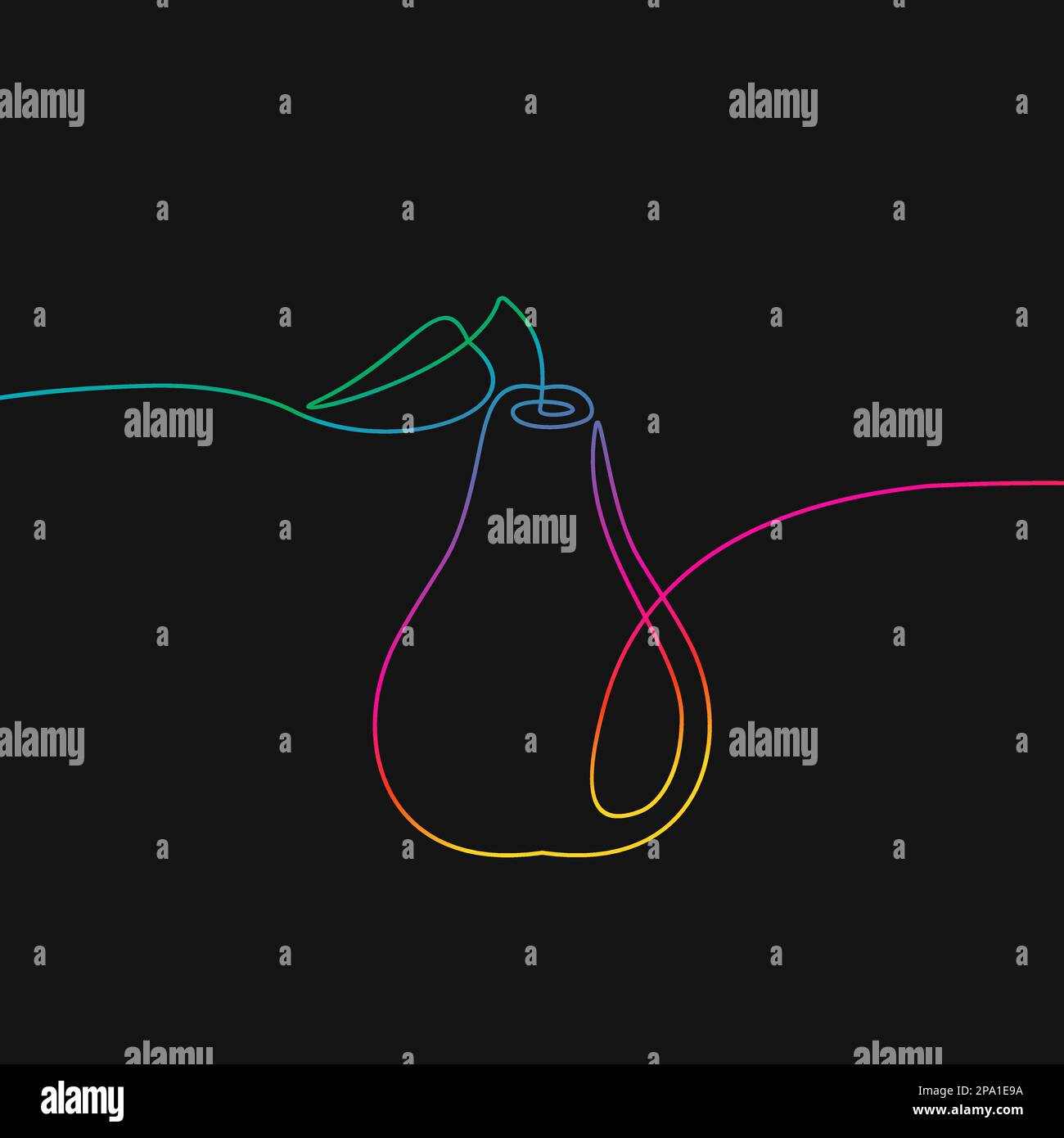 Pear fruit one line drawing, Rainbow colors on black background vector ...