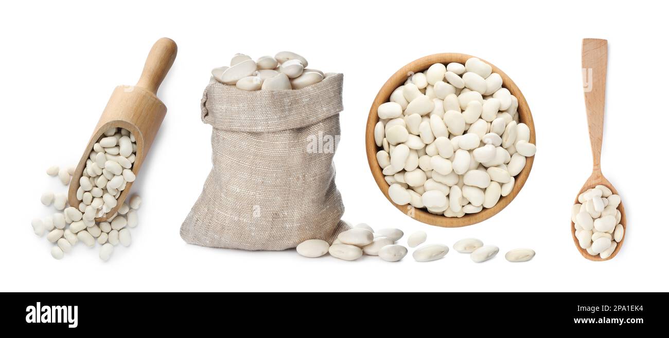 Set with uncooked beans on white background. Banner design Stock Photo ...