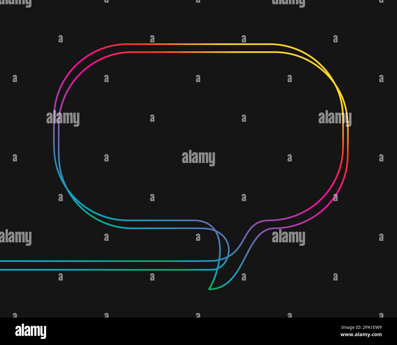 One line drawing of oval speech bubble, Rainbow colors on black ...