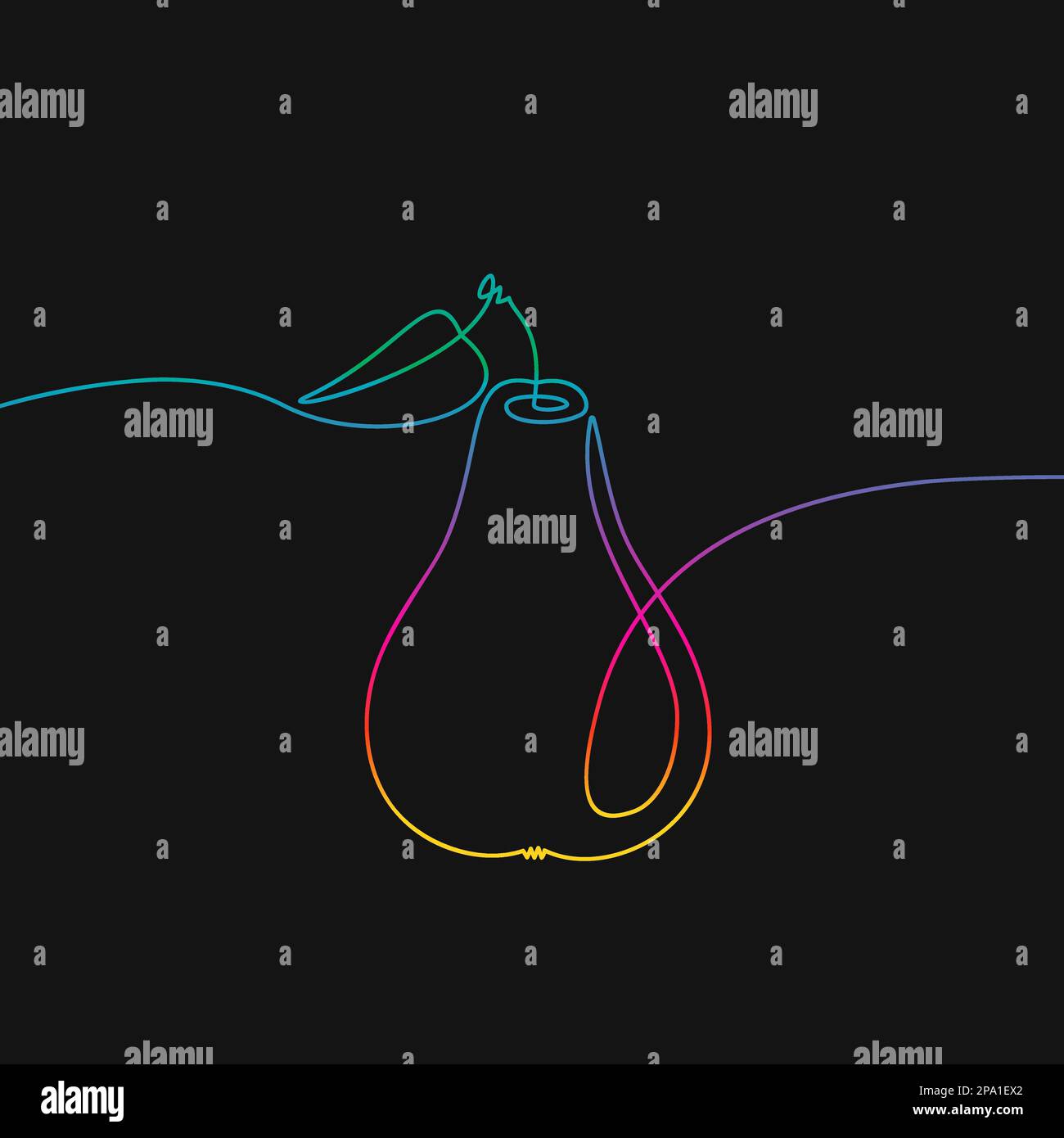 Pear fruit one line drawing, Rainbow colors on black background vector ...