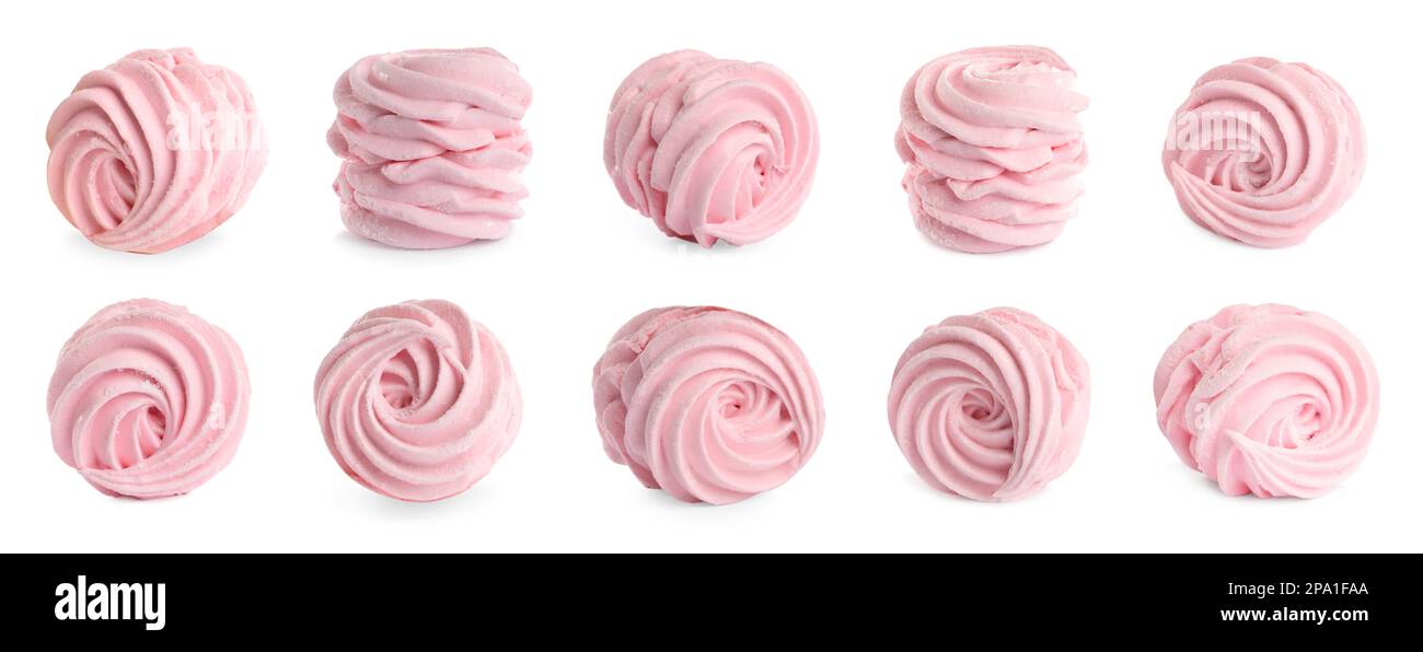 Set with tasty zephyrs on white background. Banner design Stock Photo ...