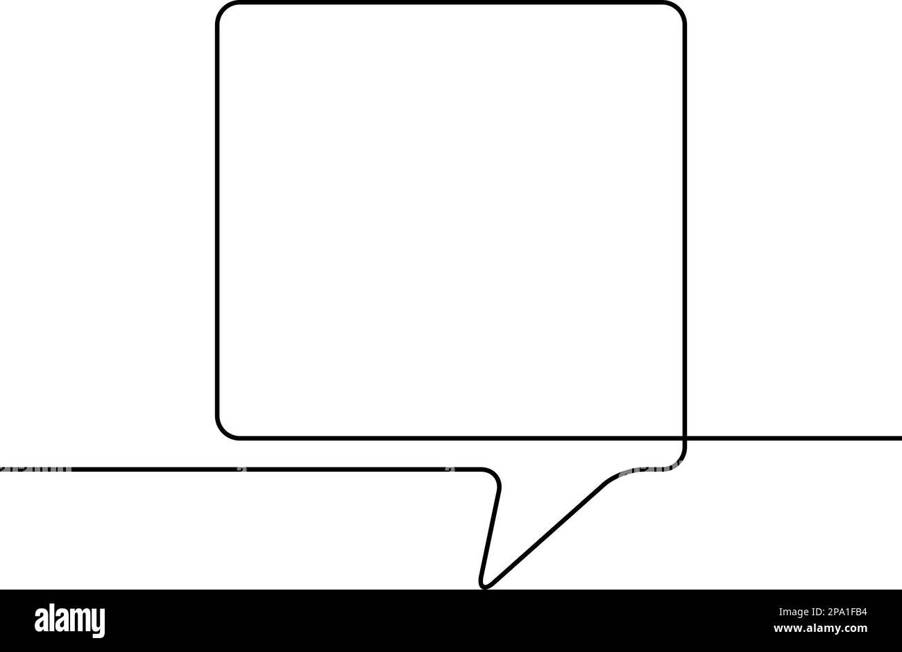 One line drawing of square speech bubble with round corners, Black and ...