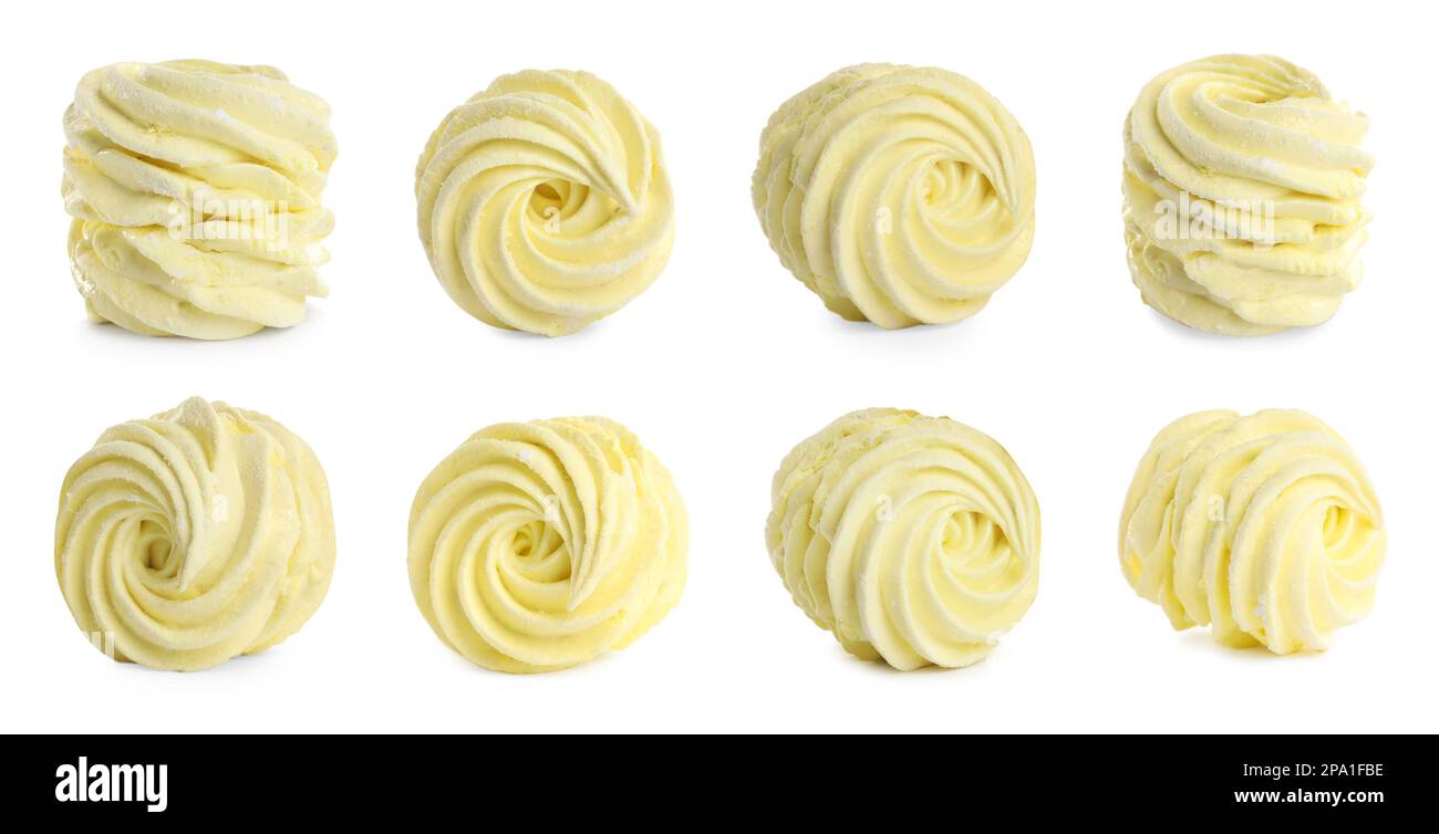 Set with tasty zephyrs on white background. Banner design Stock Photo ...