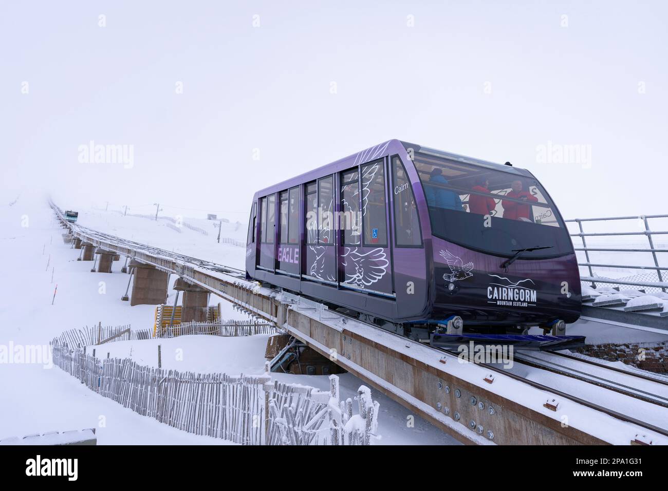 Cairngorm Mountain Railway funicular carries skiers up to ski slopes at ...