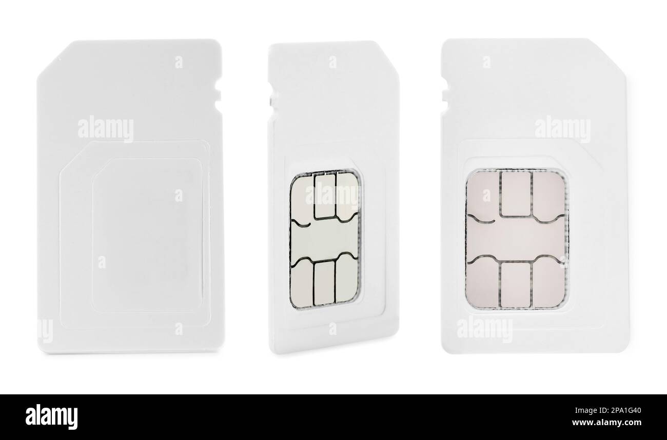 Set with SIM cards on white background Stock Photo - Alamy
