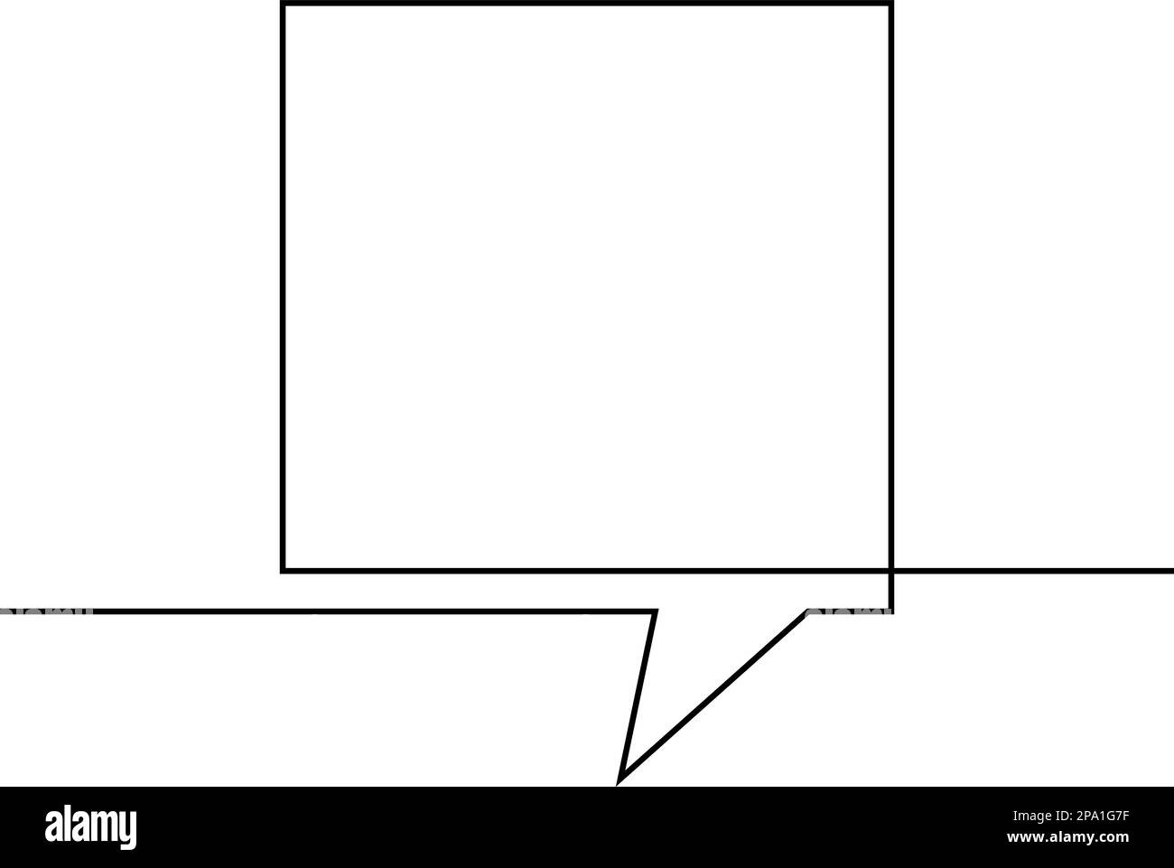 One line drawing of square speech bubble, Black and white vector ...