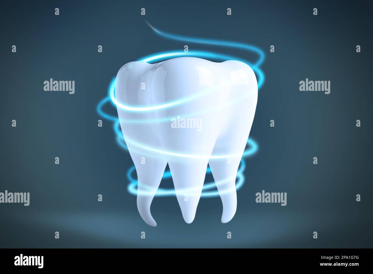 Tooth model with glowing on color background. Dental care Stock Photo ...