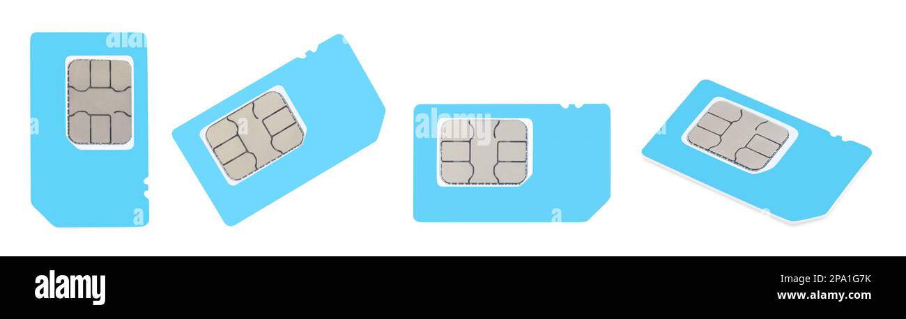 Set with light blue SIM cards on white background. Banner design Stock ...