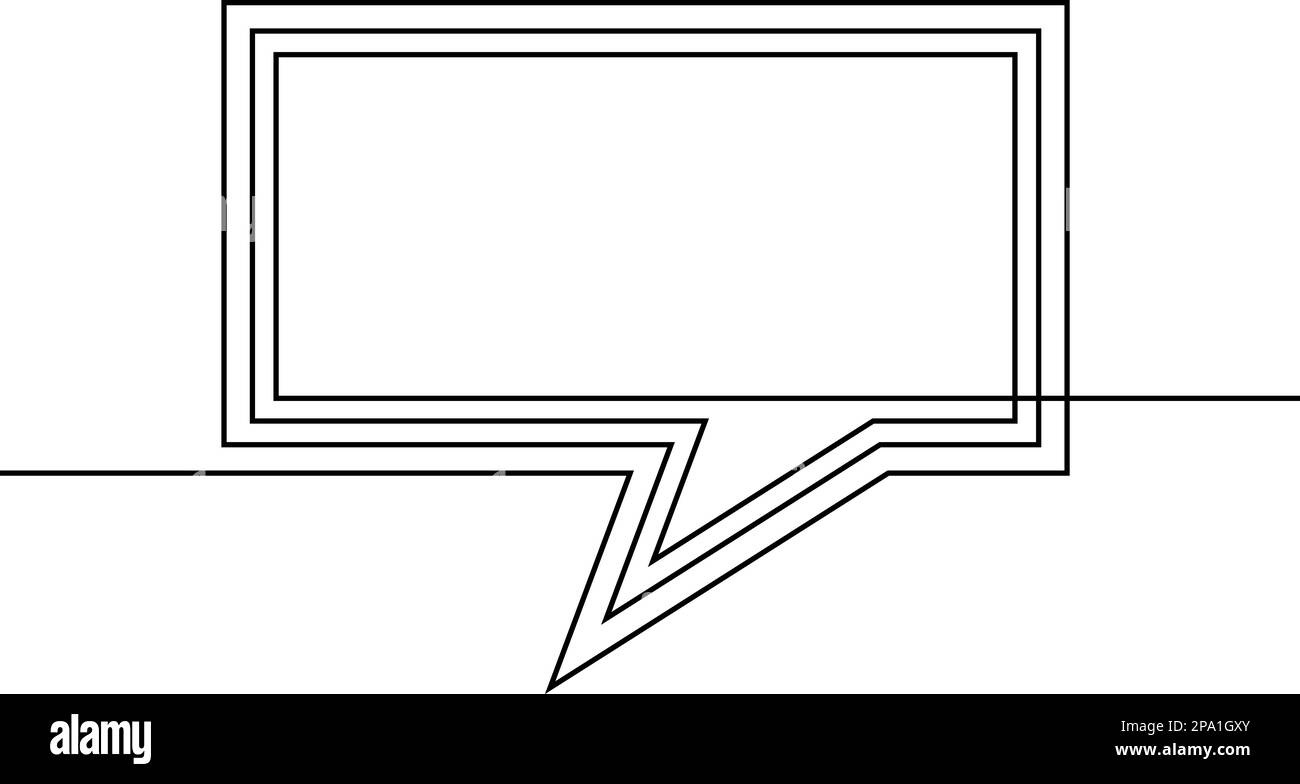 One line drawing of speech bubble, Black and white vector minimalistic linear rectangular shape ...