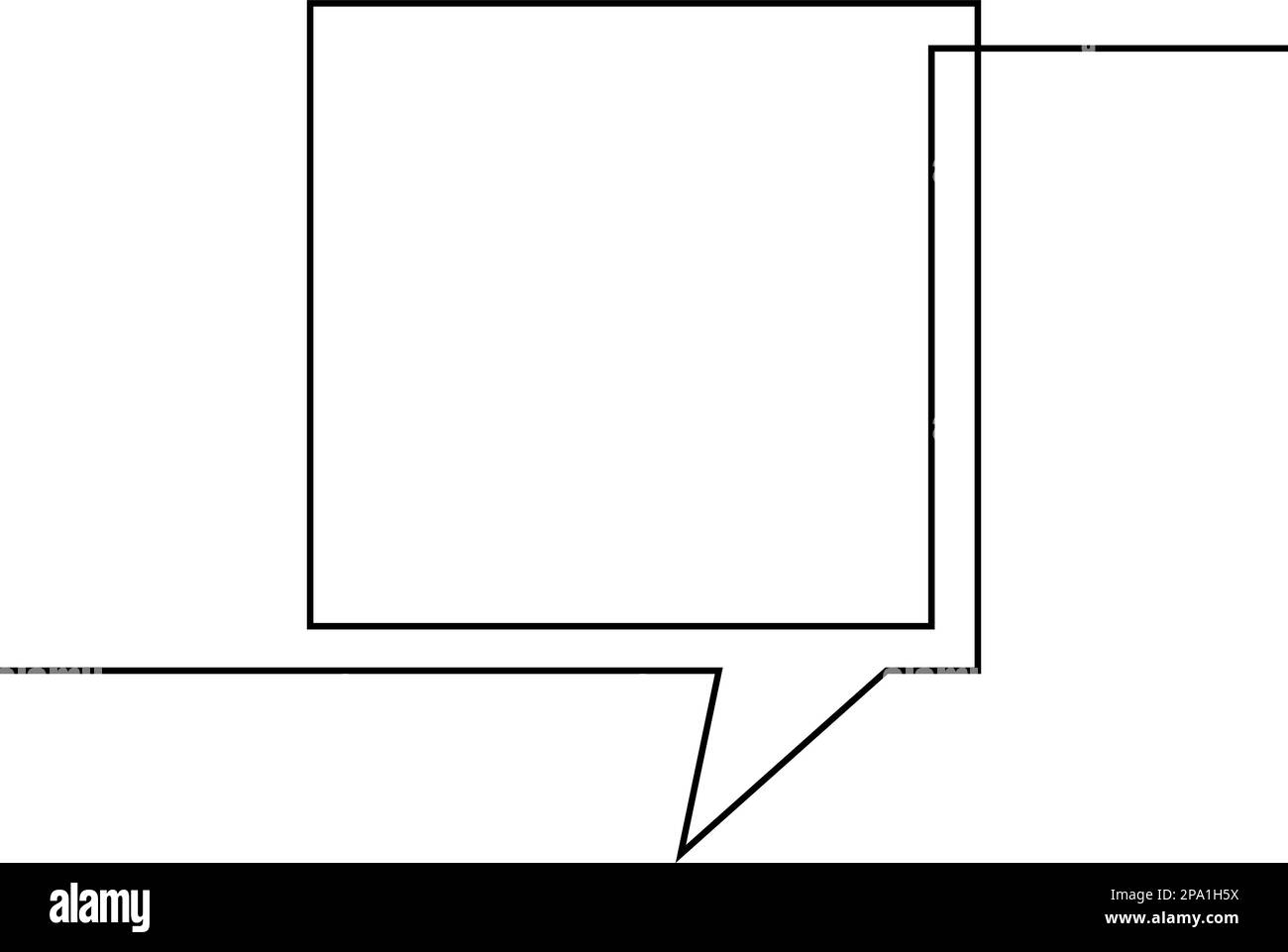 One line drawing of square speech bubble, Black and white vector ...