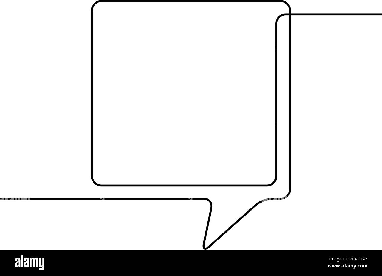 One line drawing of square speech bubble with round corners, Black and ...