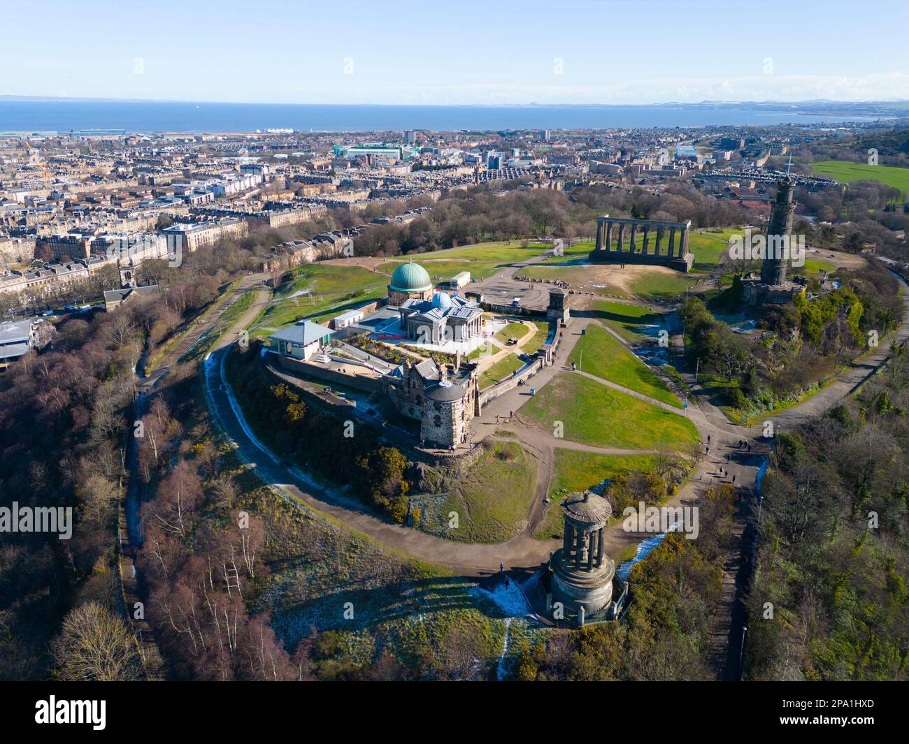 Aerial view of Calton Hill in Edinburgh from drone, Scotland UK Stock ...