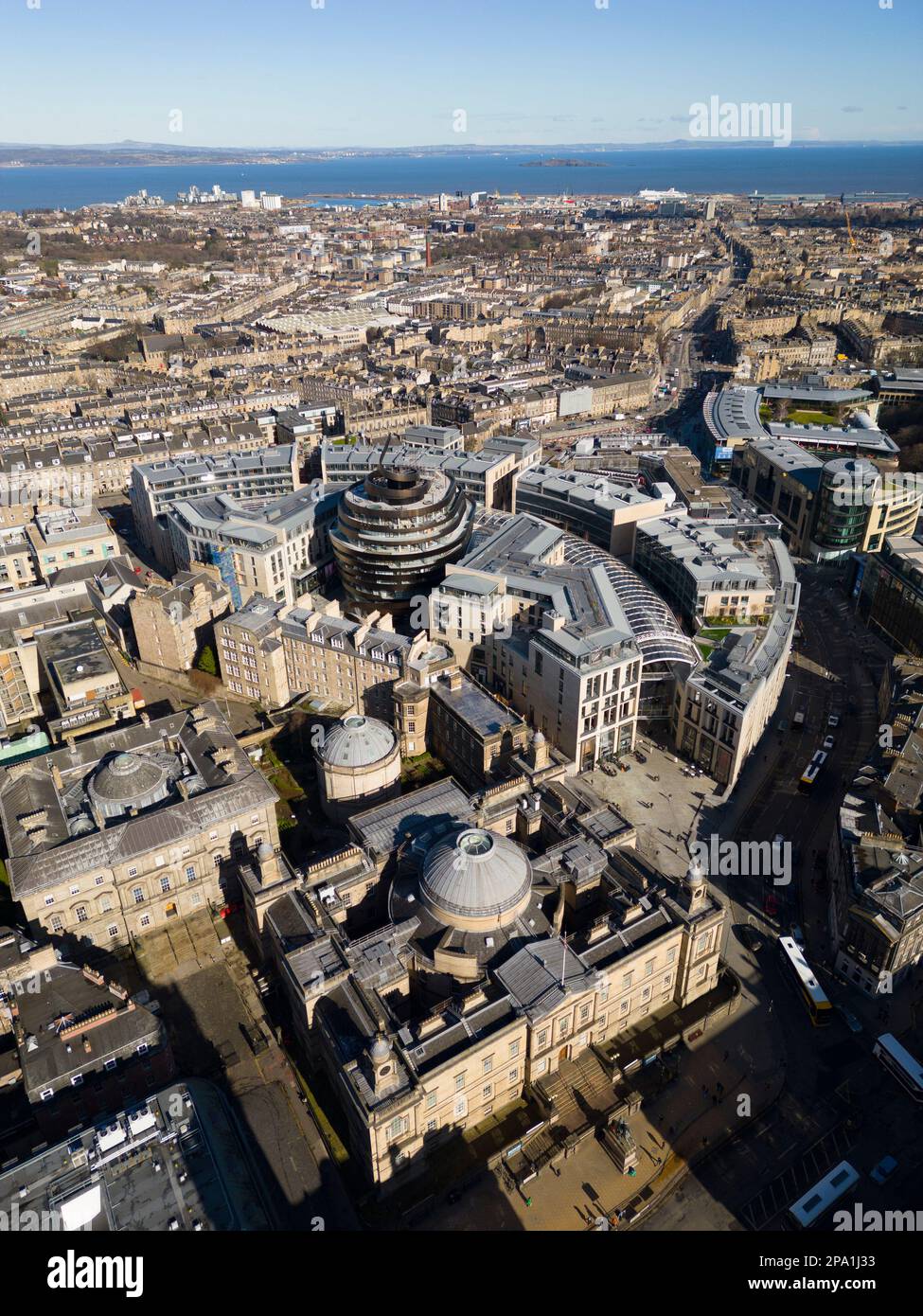 Aerial view of Edinburgh City Centre and St James Quarter from drone ...