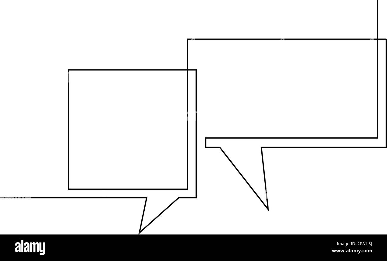 One line drawing of two speech bubbles, Black and white vector minimalistic linear illustration ...