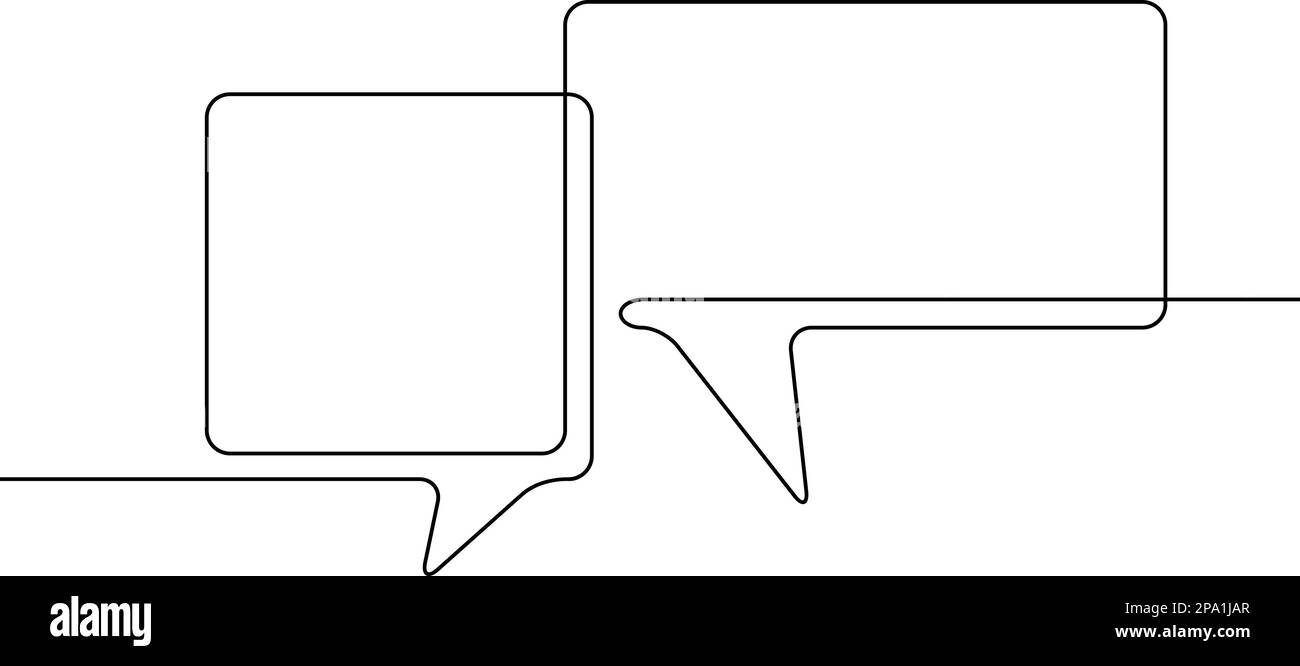 One line drawing of two speech bubbles, Black and white vector ...
