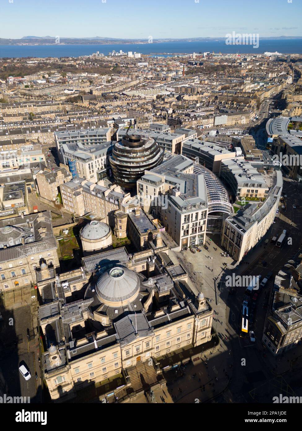 Aerial view of Edinburgh City Centre and St James Quarter from drone ...