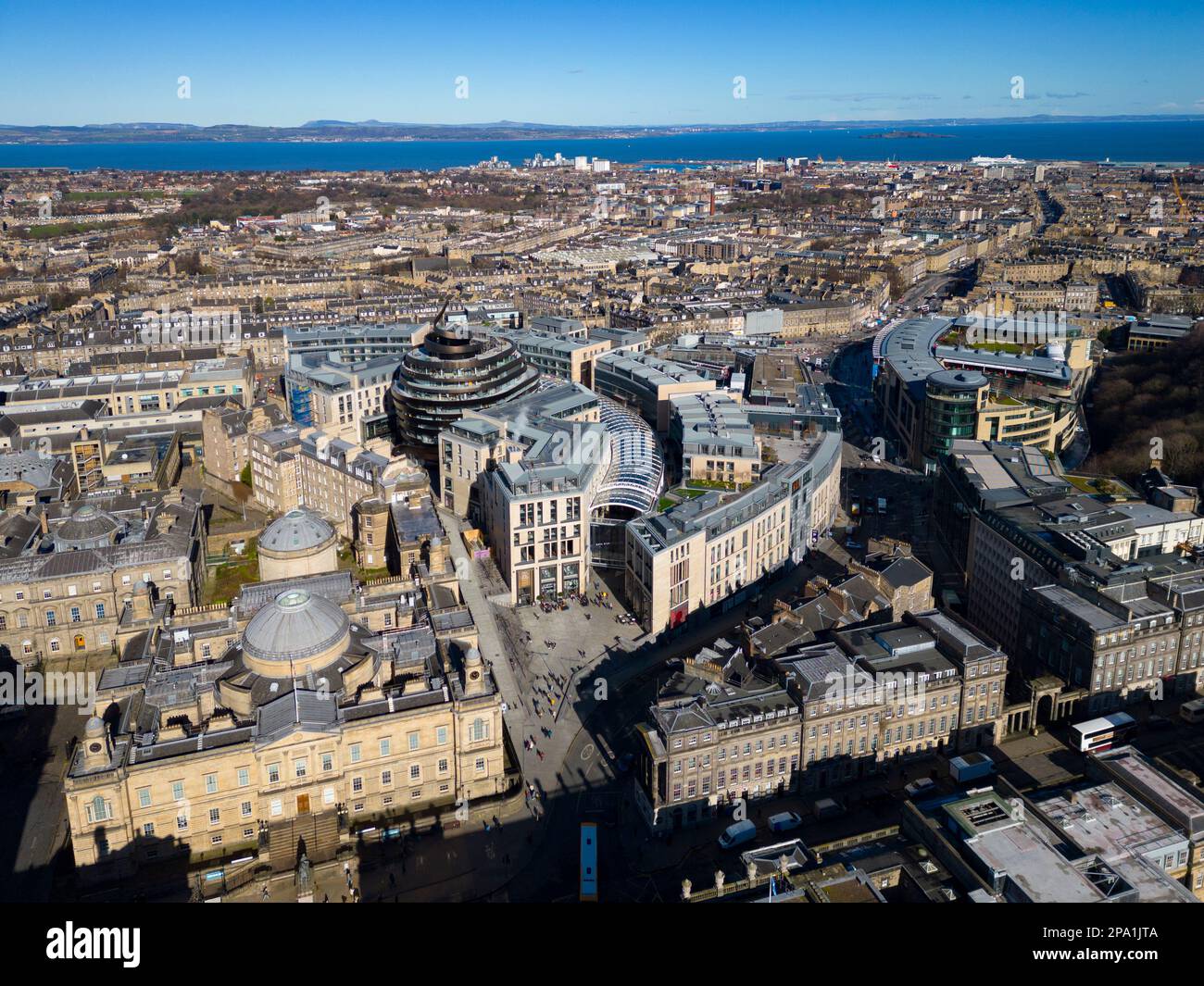Aerial view of Edinburgh City Centre and St James Quarter from drone ...