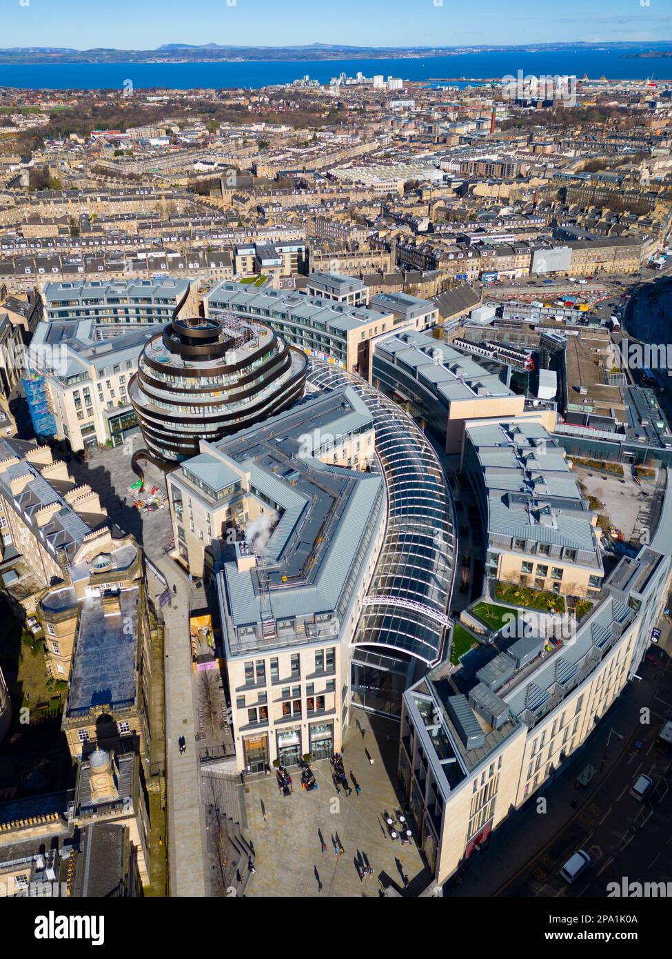 Aerial view of Edinburgh City Centre and St James Quarter from drone ...